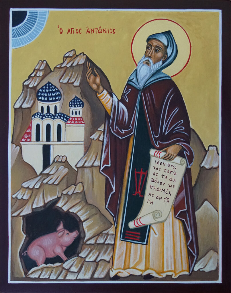 Heilige Antonius abt (de Grote) met het varken – Liesbeth’s Iconen